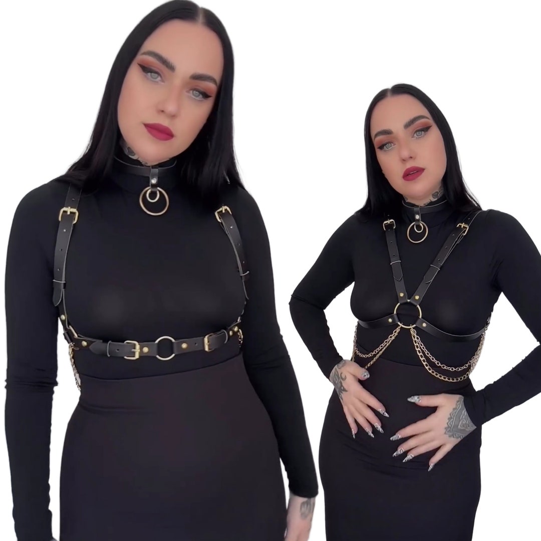 Real Leather Waist Chest Harness Loop X Cross Back Belt Chain Corset ...