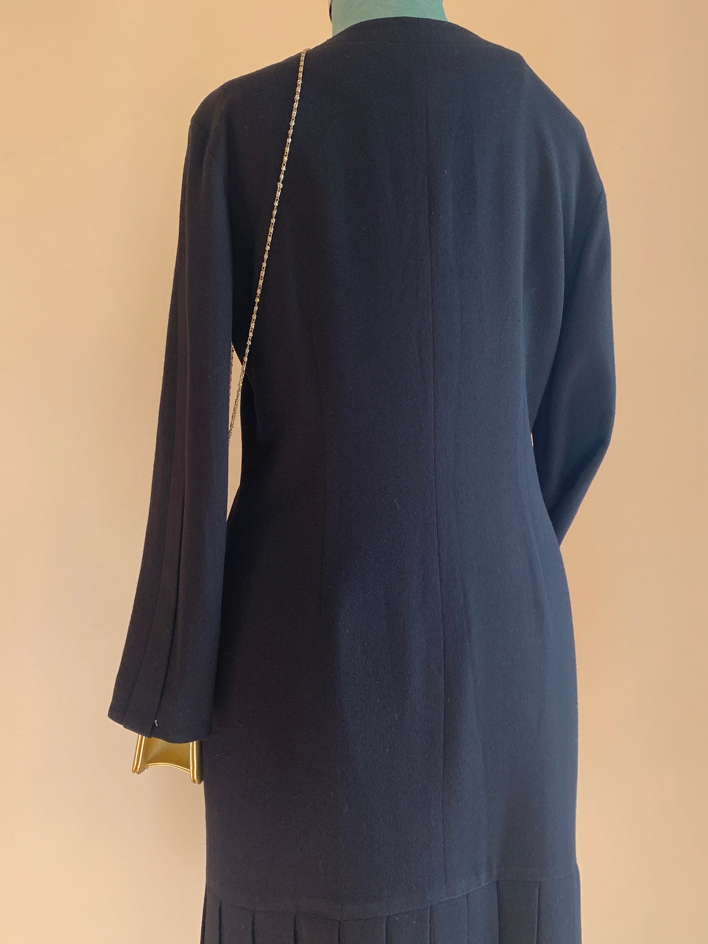 80s Pure Wool Formal Blazer Dress Coat Dress in Black With/pleats Hems ...
