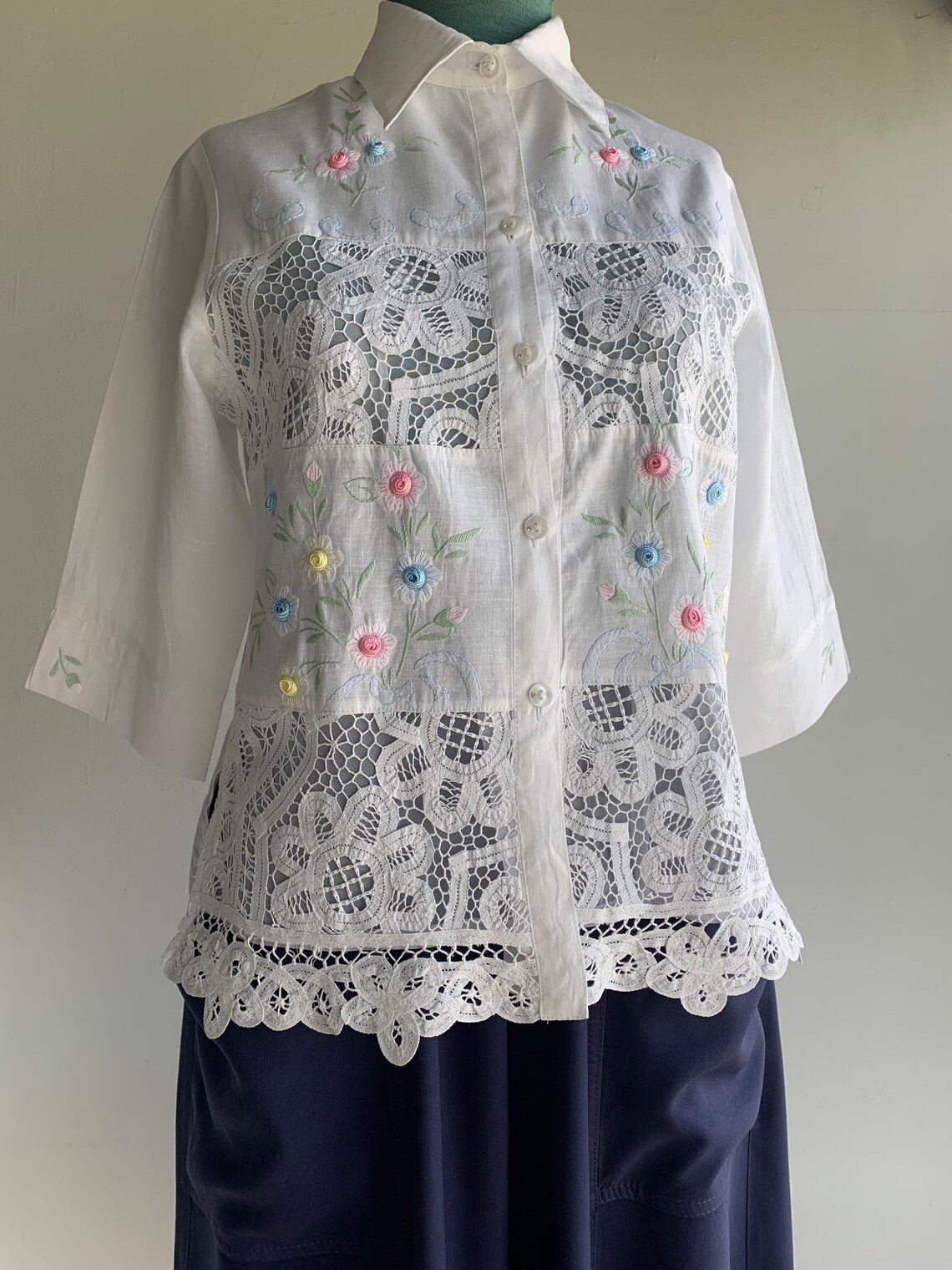 Rare Find 90s Delicate Cutwork Embroidery Linen Blouse Shirt - Etsy
