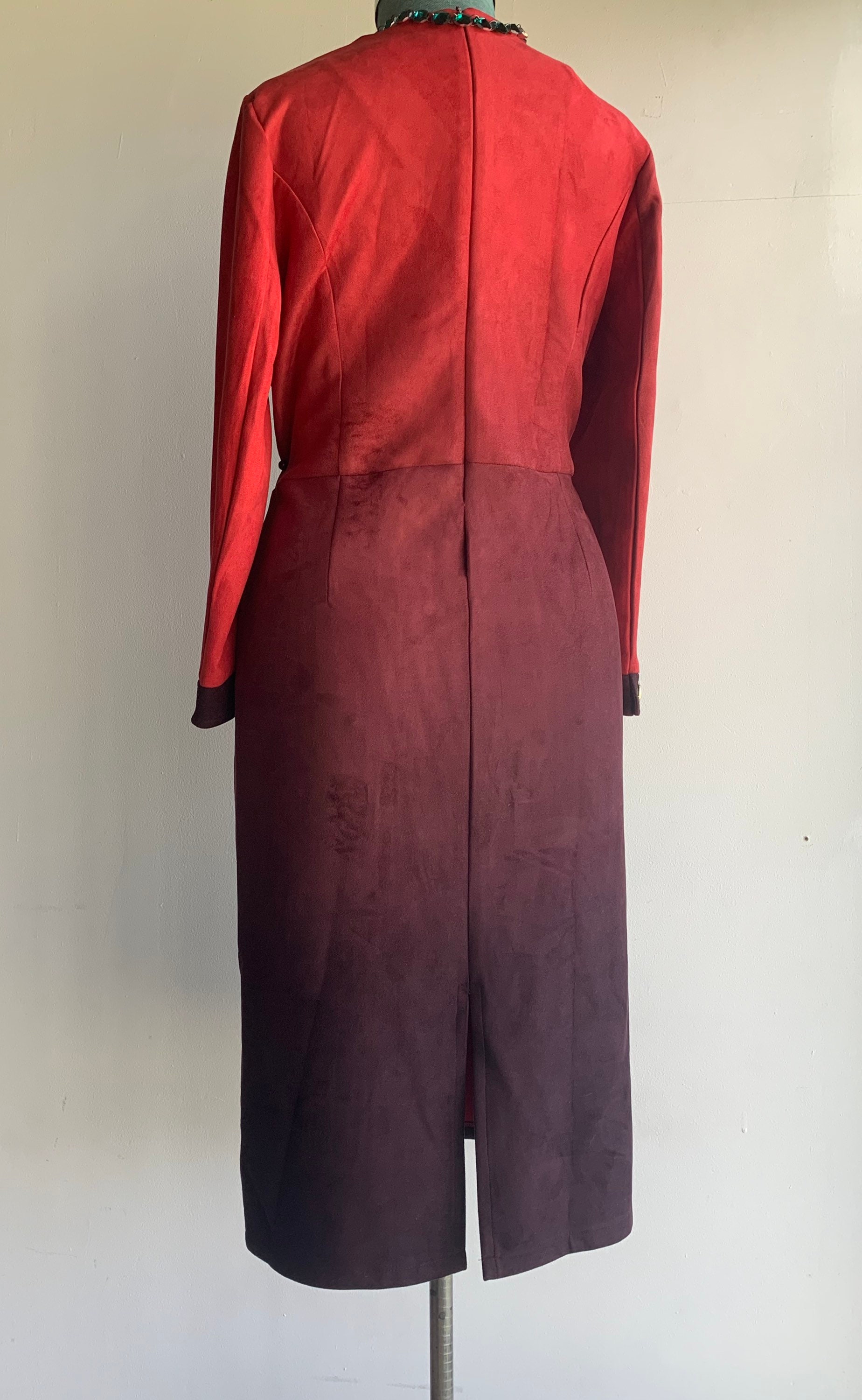 90s 2000s Suede Fall Winter Red Gradient Sheath Dress/super Comfortable ...