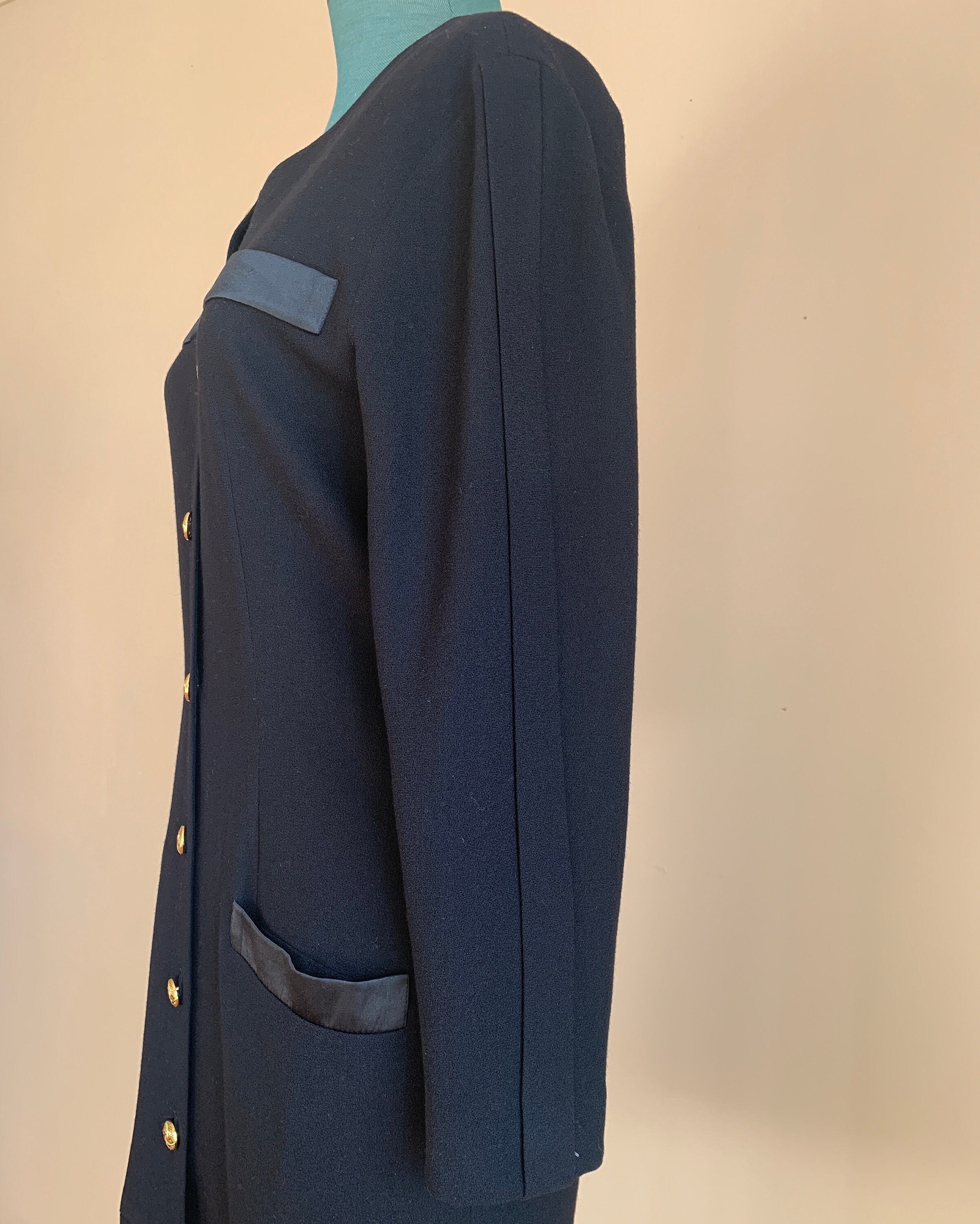 80s Pure Wool Formal Blazer Dress Coat Dress in Black With/pleats Hems ...
