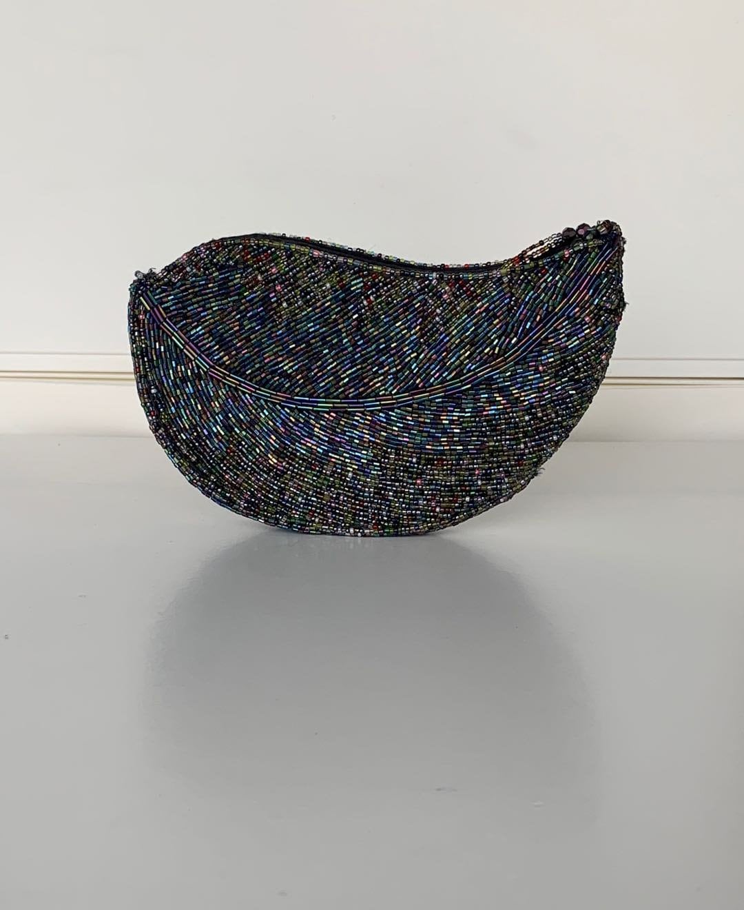 Rare Find 70s 80s Leaf Shape Beading Evening Purse With Handle/opera ...