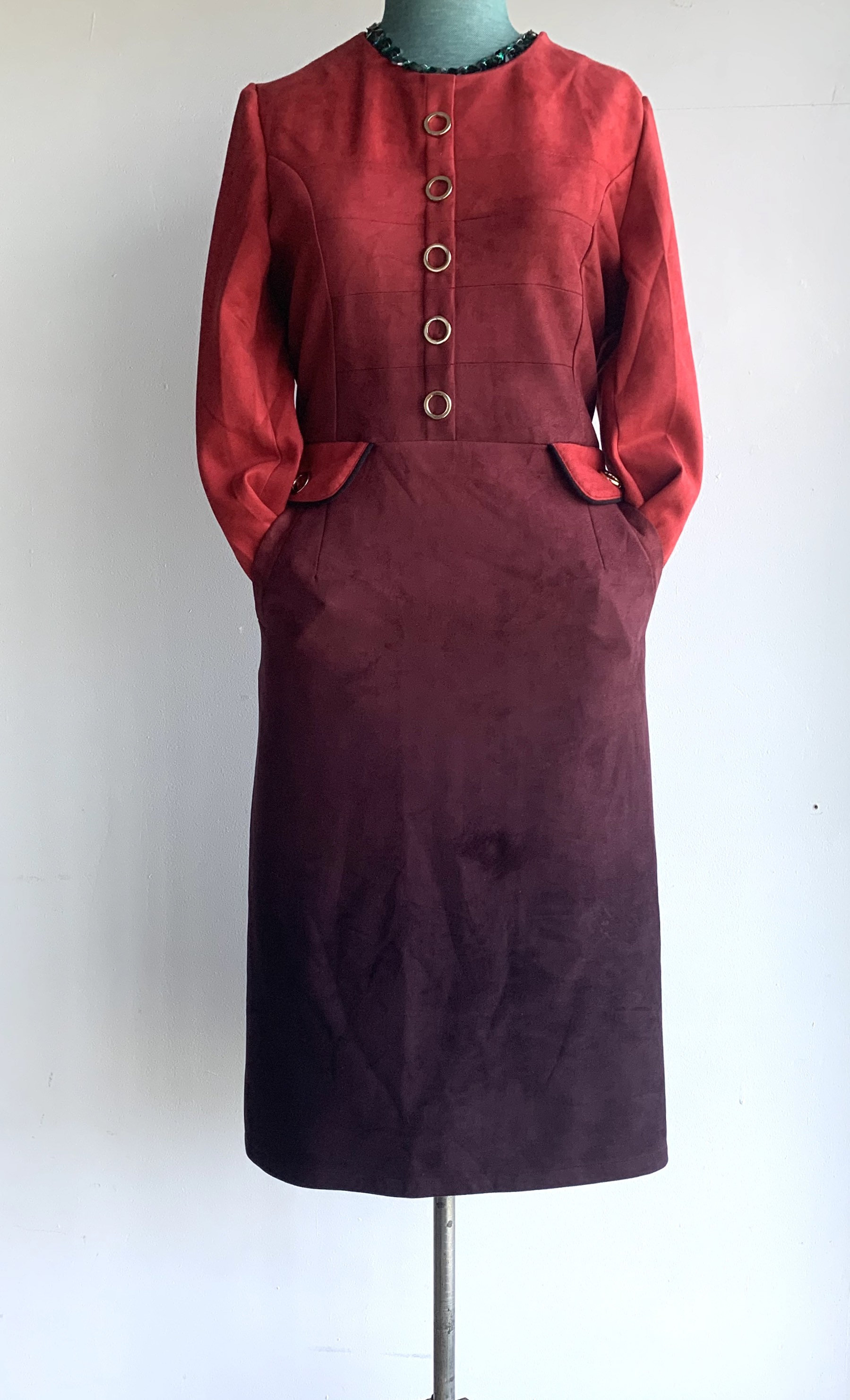 90s 2000s Suede Fall Winter Red Gradient Sheath Dress/super Comfortable ...