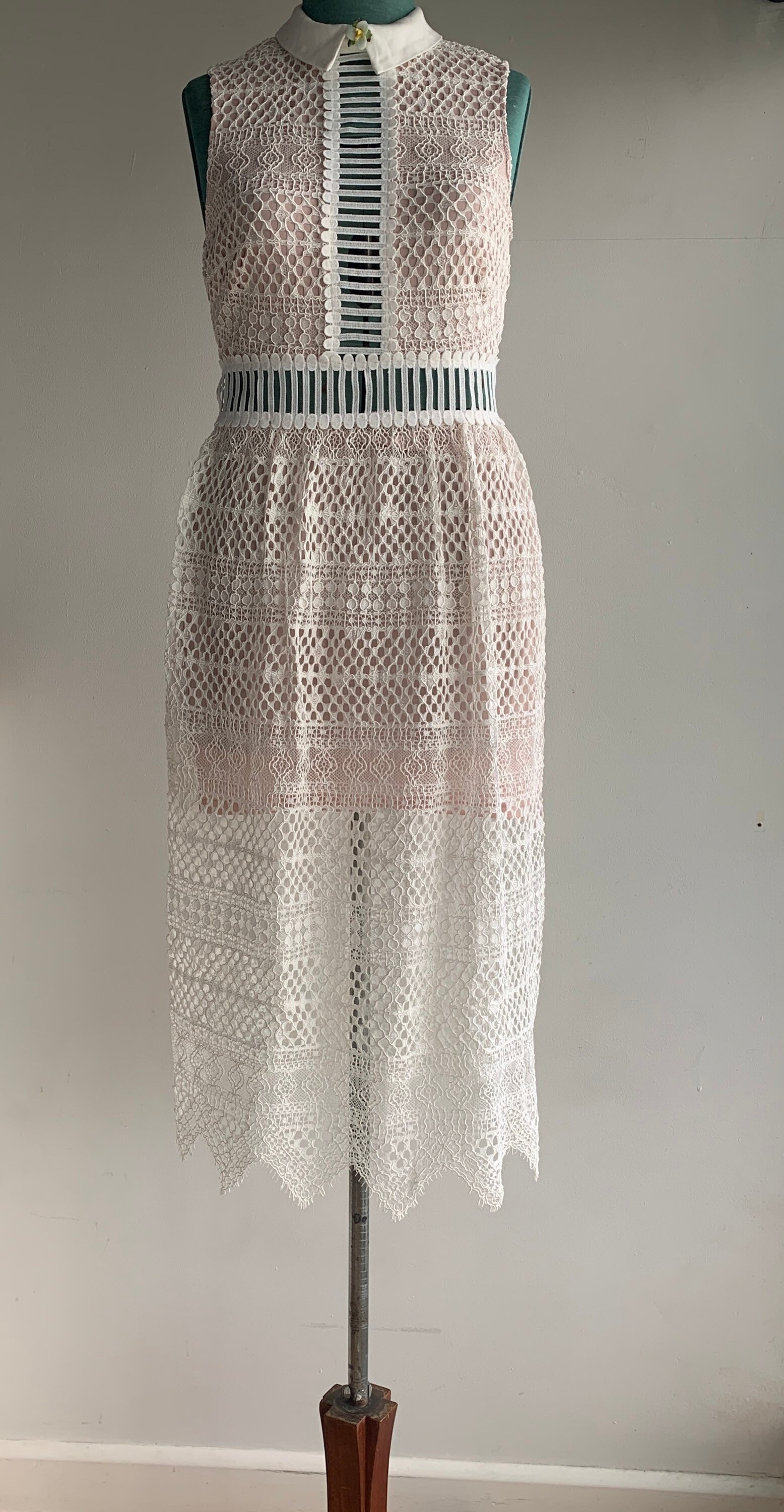 ASOS White Lace Dress: Geometric Pattern, Fitted Waist, Size S - Etsy