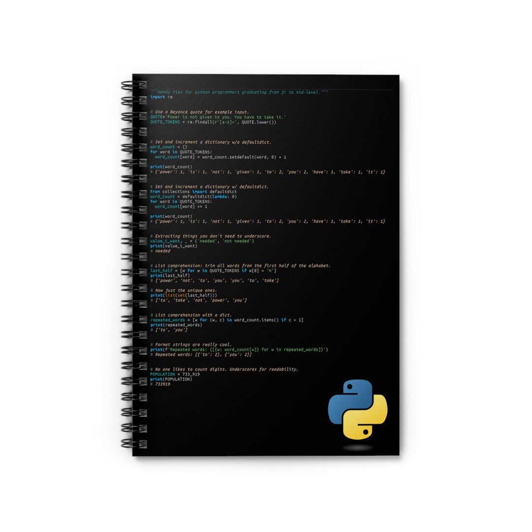 Python Pro-tips Cheat Sheet Spiral Notebook Ruled Line - Etsy