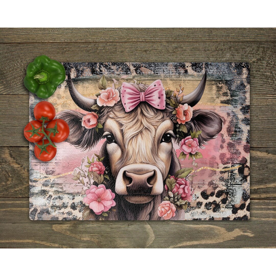 Cow Glass Cutting Board for Kitchen Countertop, Wedding Gift, New Home ...