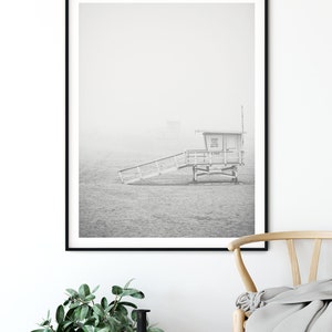 The Baywatch Tower at Beach, Black & White Coastal Photography ...