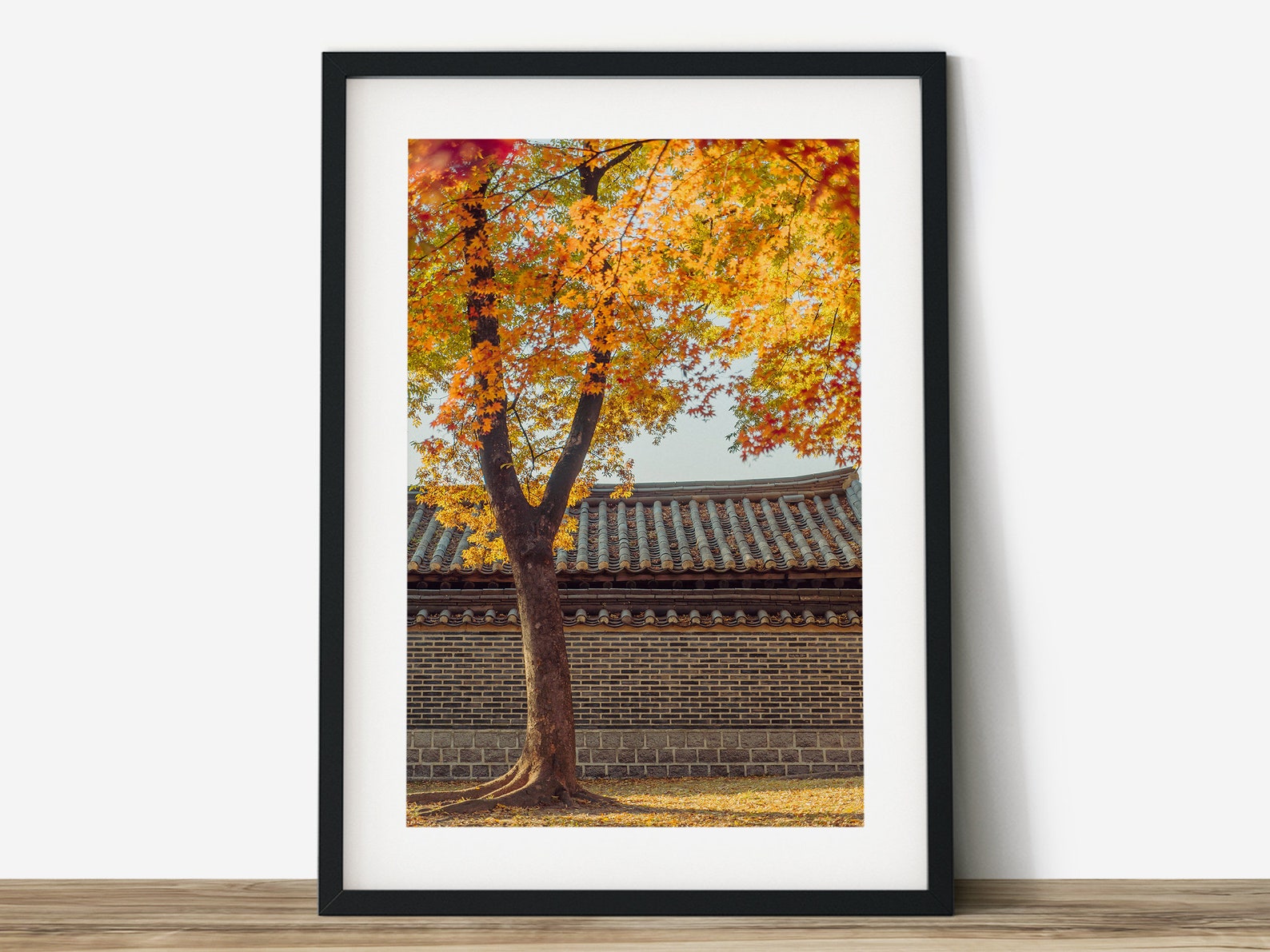 Korea Print A Maple Tree in Front of Traditional Korean Fence - Etsy