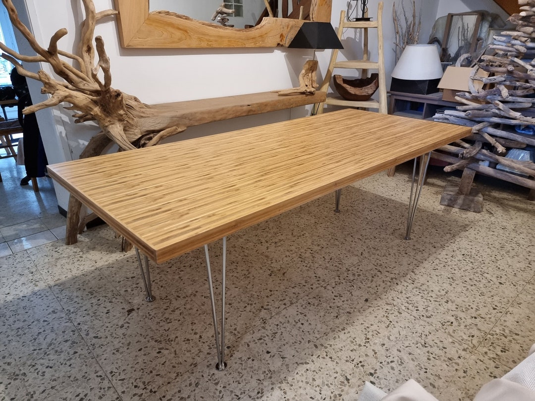 Bamboo Dining Table - Pin Metal Legs - Etsy UK