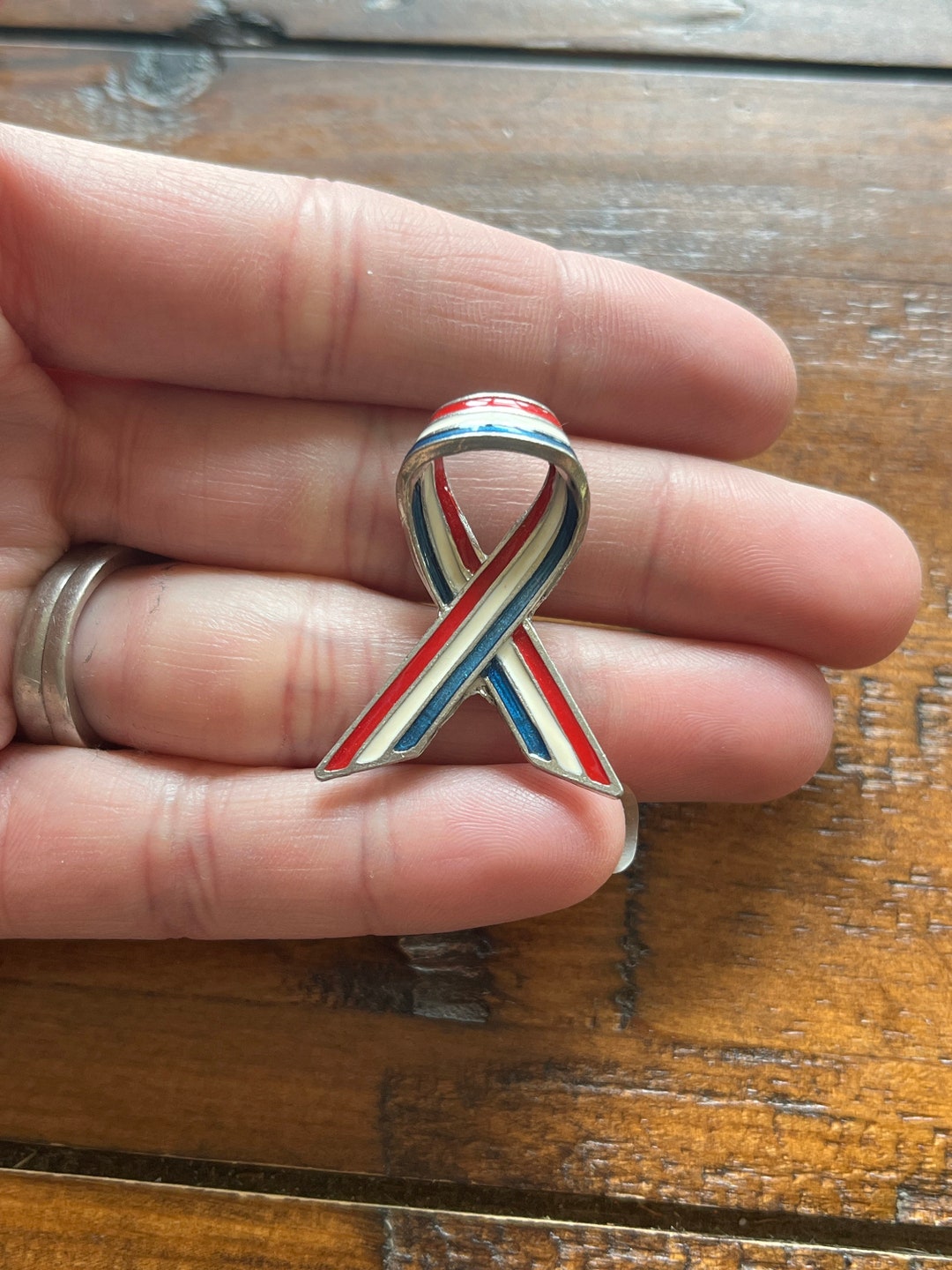 Vintage Enamel Red White and Blue Ribbon Pin - Etsy