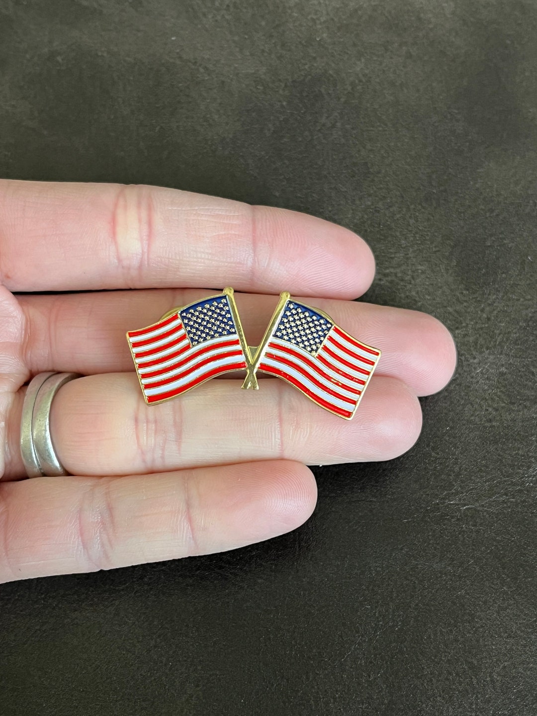 Double Waving American Flag Pin - Etsy