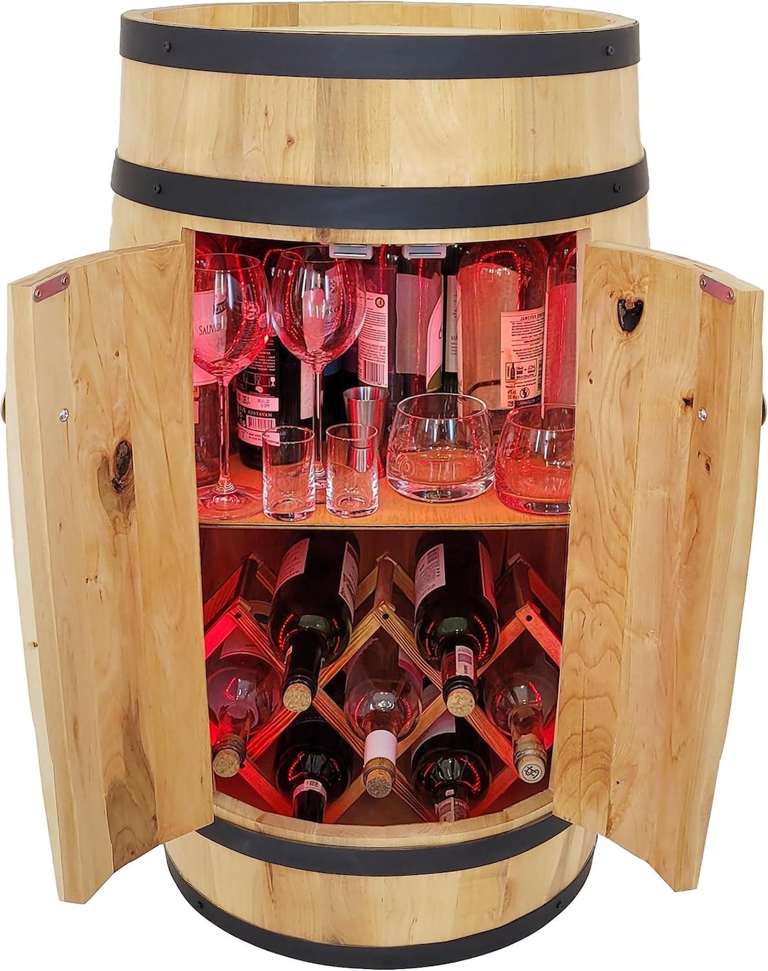 Barrel Bar With Door and Wine Holder RGB LED Lighting Wine Rack Home ...