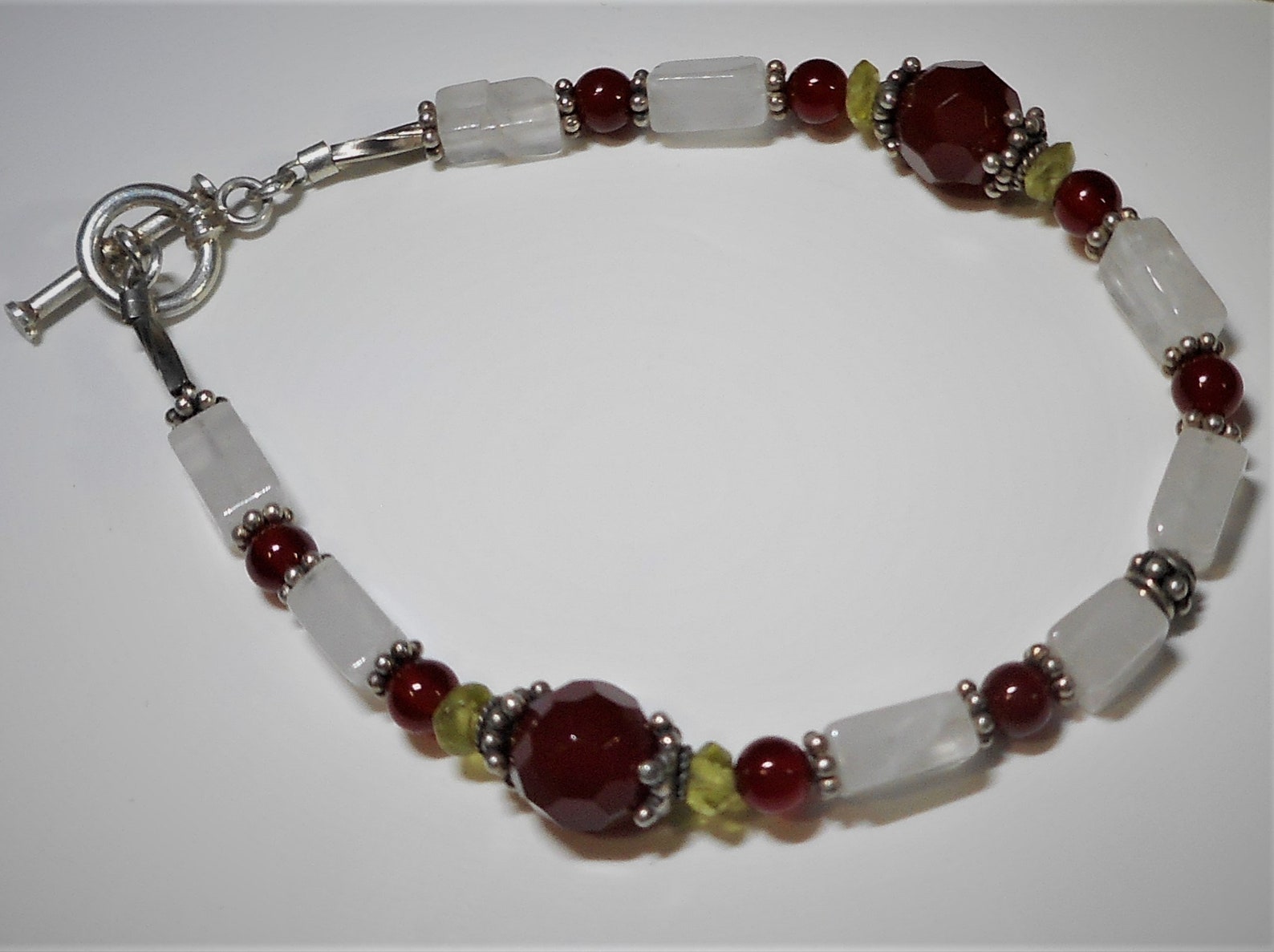 Carnelian Rose Quartz and Silver Bracelet. - Etsy