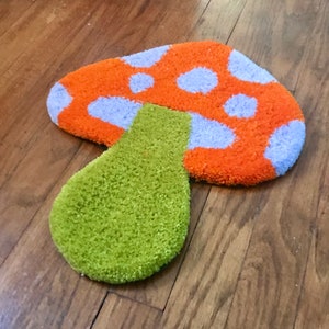 Mushroom Rug, Tufted Mushroom, Orange Mushroom Rug, Cottagecore Rug ...