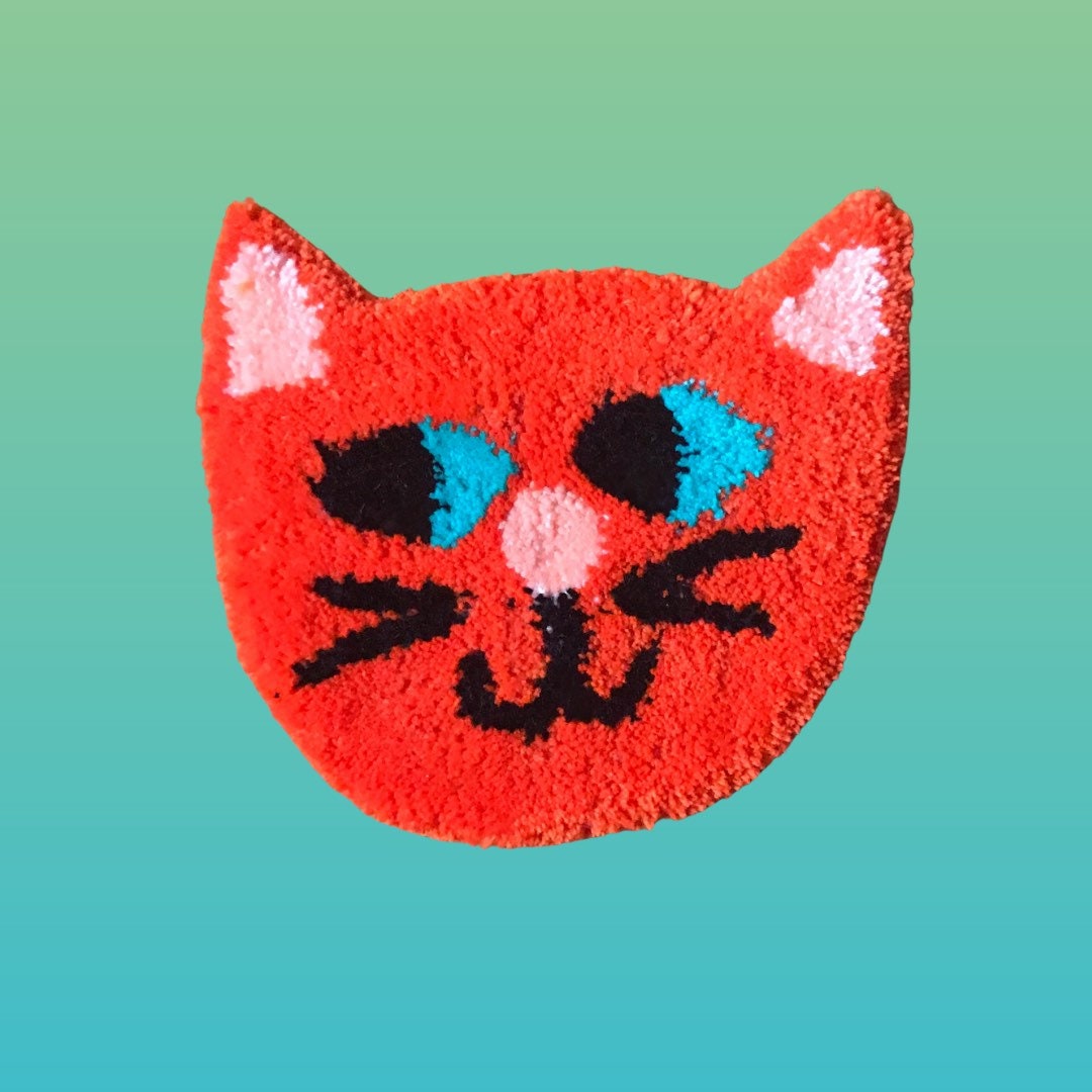 Orange Cat Rug, Tufted Cat, Tufted Cat Rug, Tufted Cat Wall Hanging - Etsy
