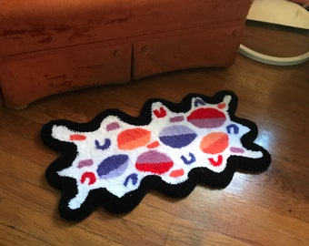 Lime and Pink Abstract Rug, Handmade Tufted Rug, Abstract Wall Hanging ...