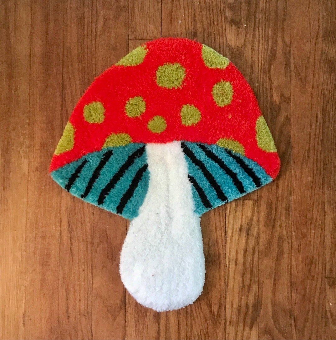 Mushroom Rug, Tufted Mushroom, Green Mushroom Rug, Cottagecore Rug ...