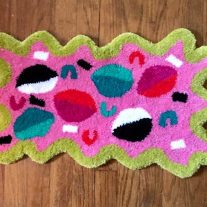 Lime and Pink Abstract Rug, Handmade Tufted Rug, Abstract Wall Hanging ...