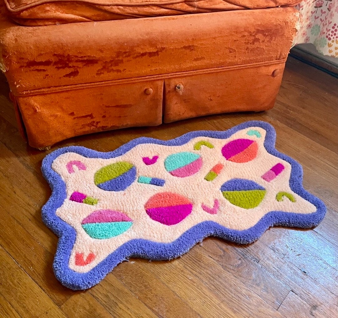 Periwinkle Abstract Rug, Handmade Tufted Rug, Abstract Wall Hanging ...