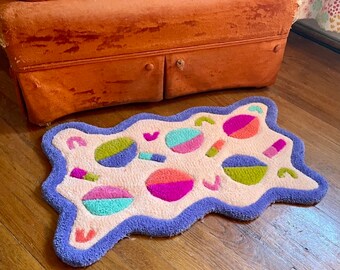 Lime and Pink Abstract Rug, Handmade Tufted Rug, Abstract Wall Hanging ...
