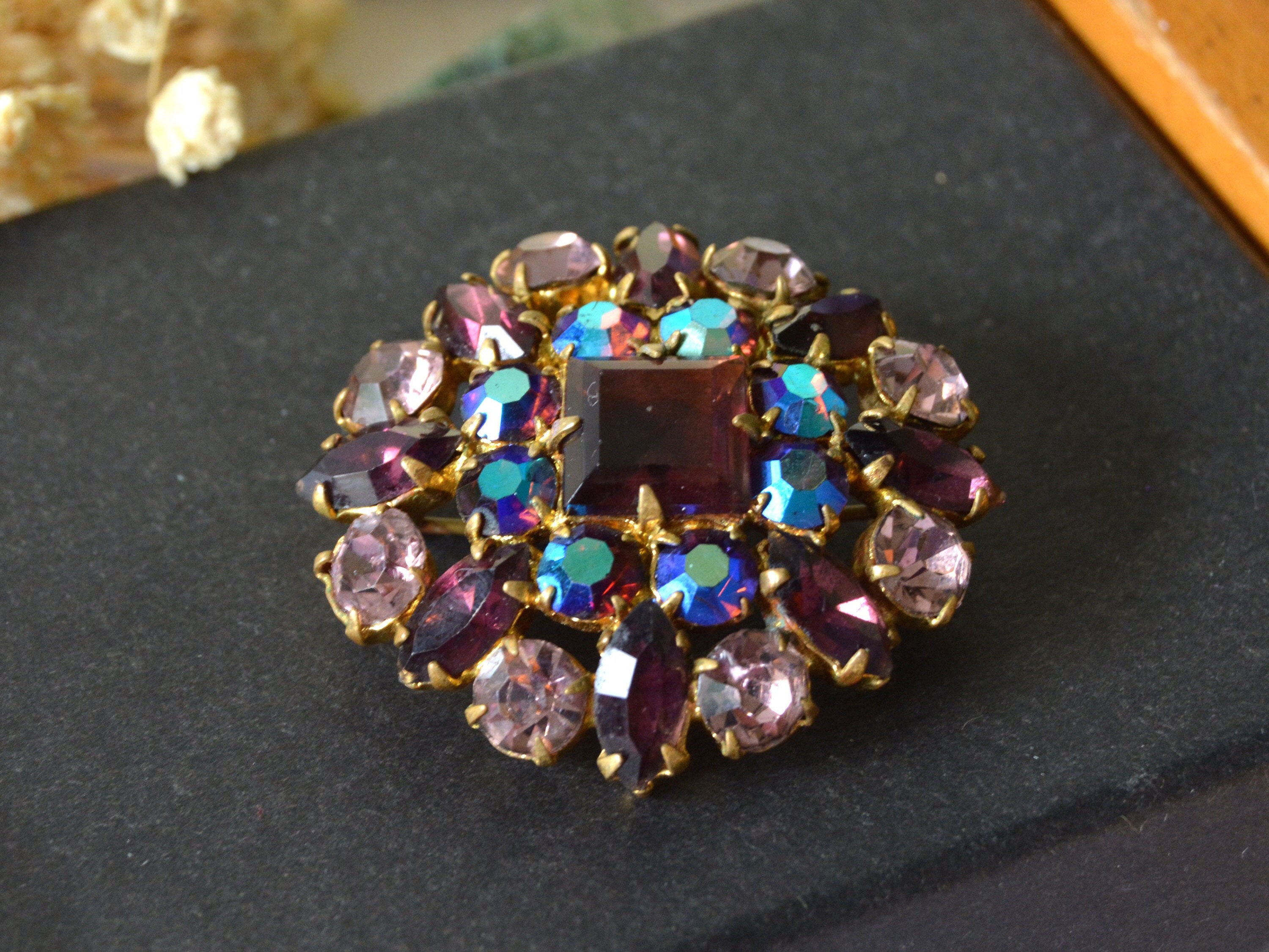 Vintage Tsjechische glazen broche paarse strass broche - Etsy Nederland