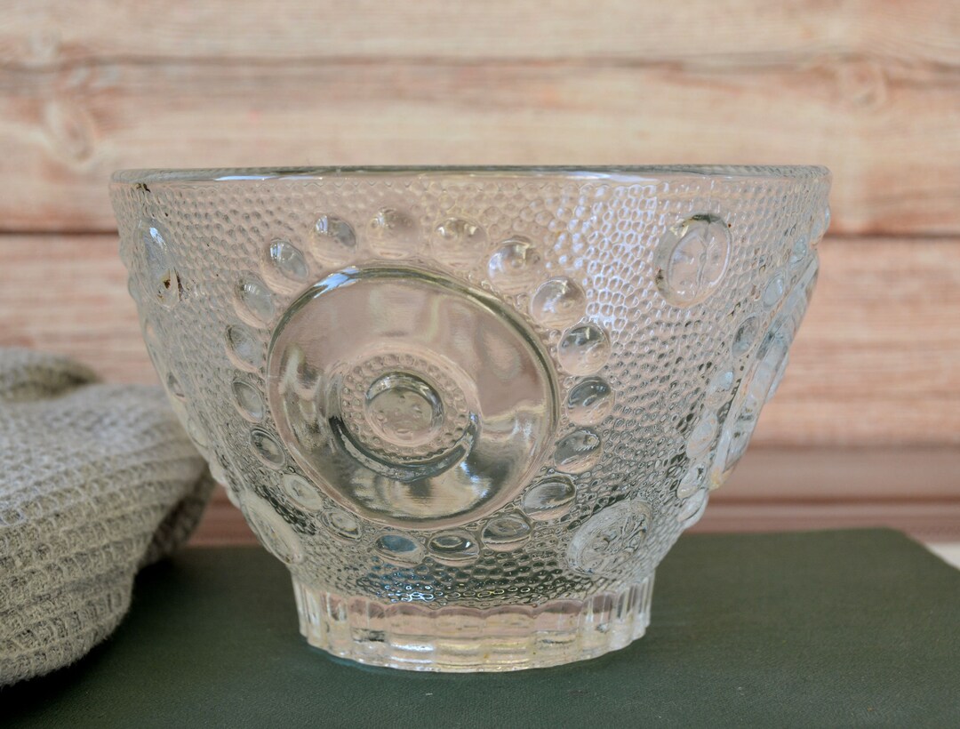 Vintage Clear Glass Bowl: Dotted Texture Geometric Glassware - Etsy