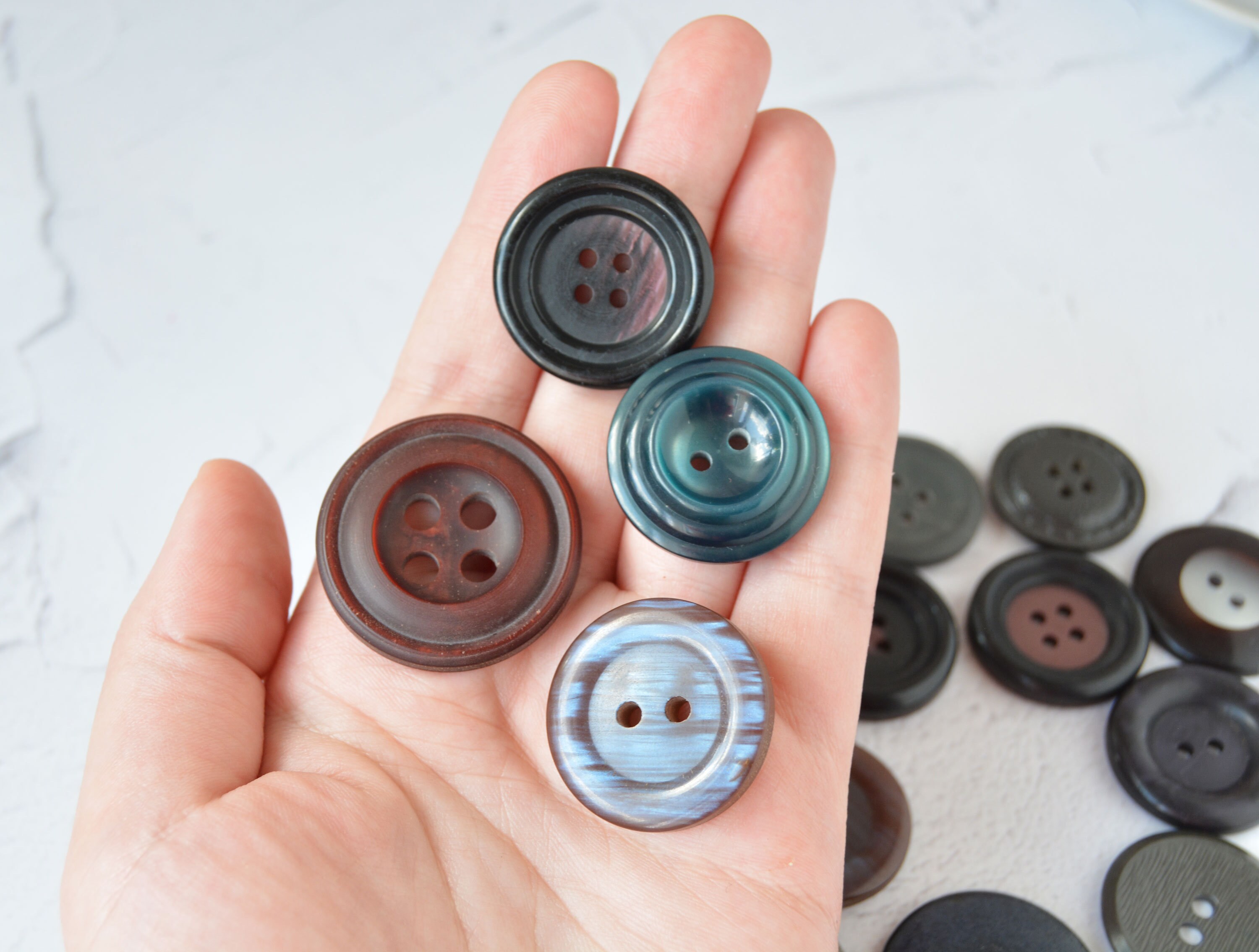 16 vintage large flat buttons 1 inch Assorted dark colours | Etsy