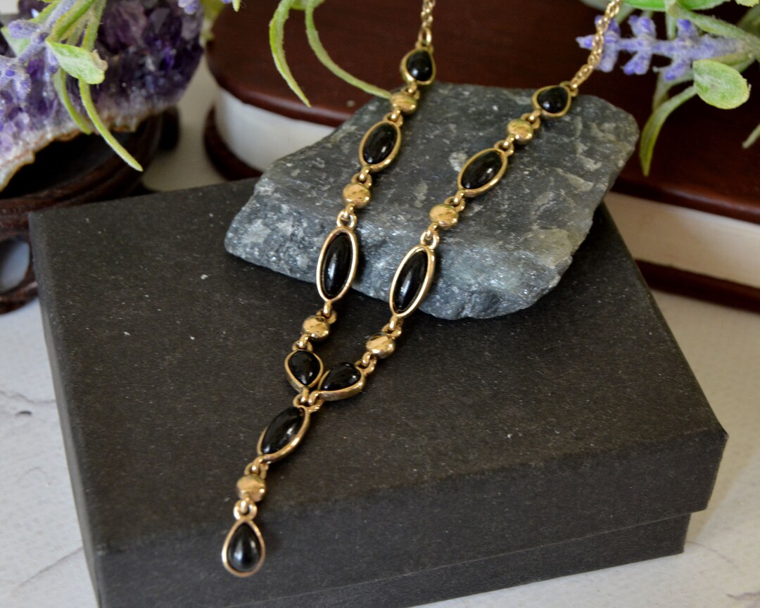 Vintage Dainty Link Chain Necklace, Gold and Black Choker 17 Inches - Etsy