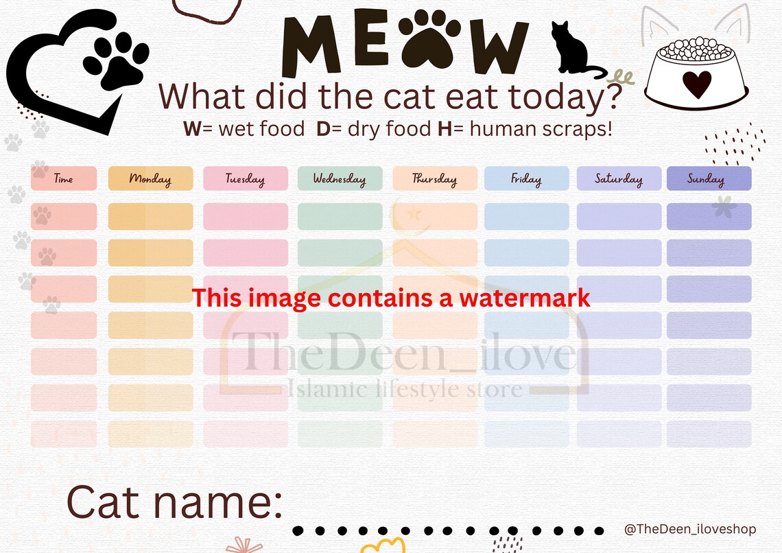 Cat Food Diary Tracker to 'print-at-home' !! A Digital Download ...