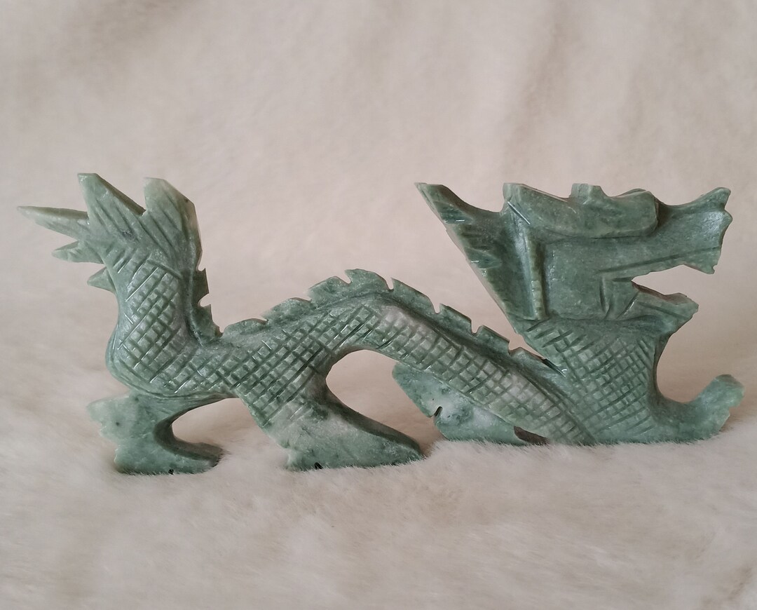 Large Chinese Natural Green Jade Statue / Hand Carved Dragon Image L901 ...