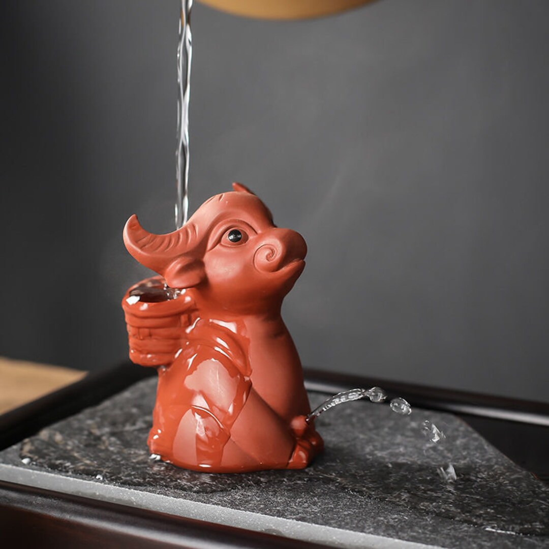 Purple Clay Tea Pet Ox Spray Bull Sculpture/creative Childlike Tea Set ...