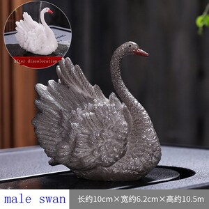 Resin Color-changing Tea Pet Couple Swan Sculpture / Tea Table ...