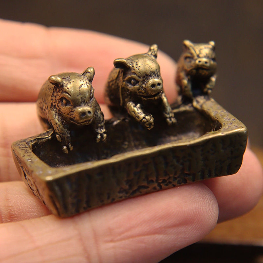 Solid Pure Copper Three Little Pigs Statue, Brass Craft Tea Ceremony ...