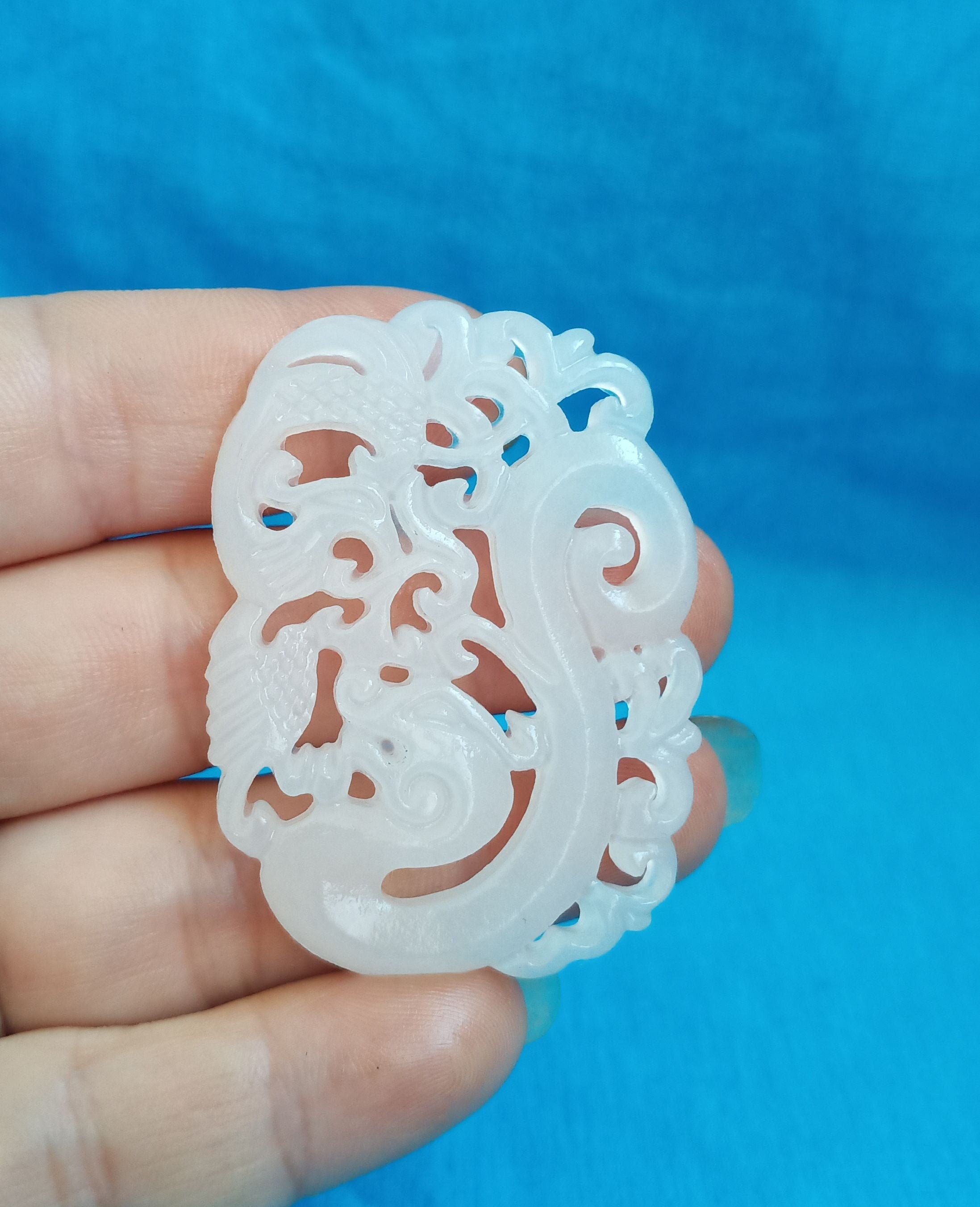 Natural Chinese white jade hand-carved dragon and phoenix | Etsy