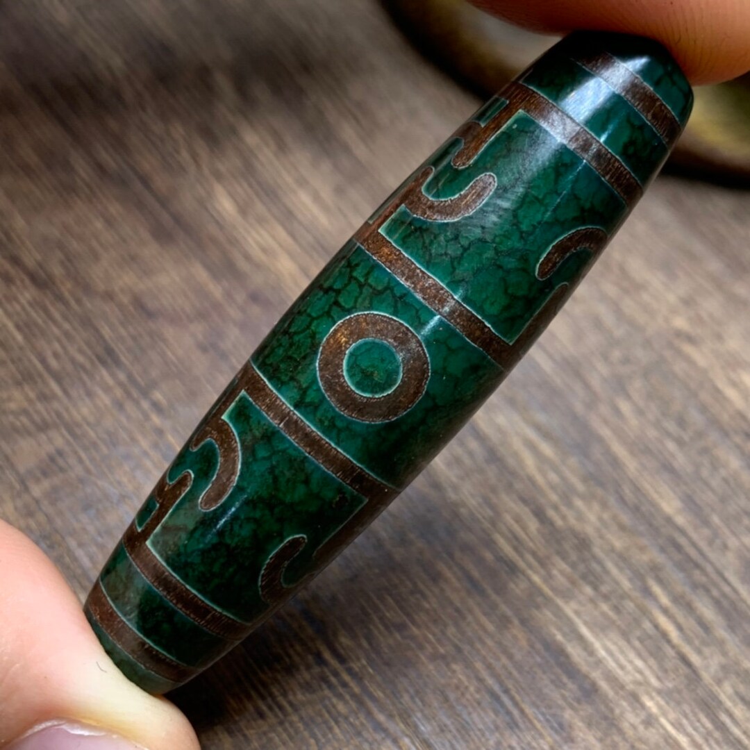 Green Dragon Scale Agate Lotus Master Dzi Beads / Handmade Natural ...