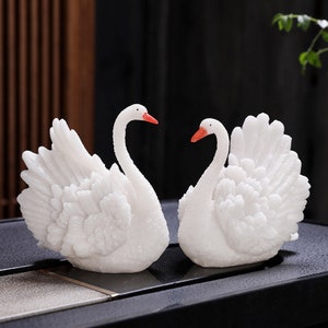Resin Color-changing Tea Pet Couple Swan Sculpture / Tea Table ...
