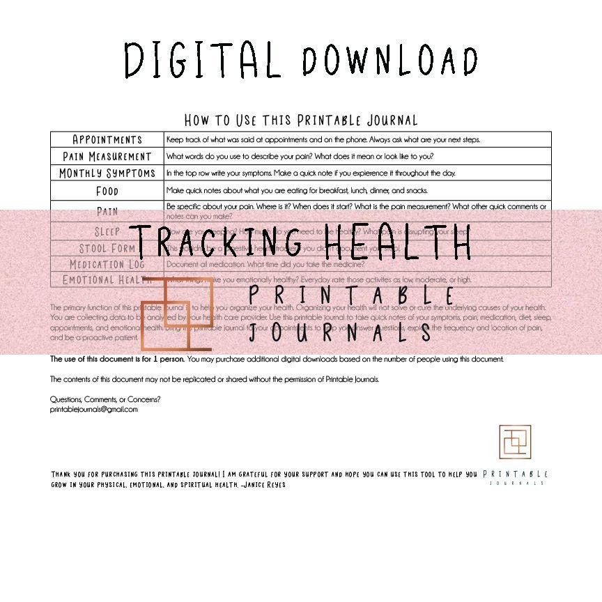 Health Tracker Printable Journal - Etsy