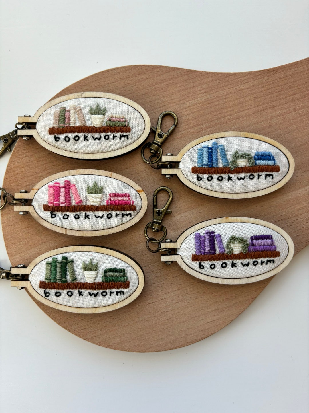 Bookworm Hand Embroidered Keychains/charms - Etsy