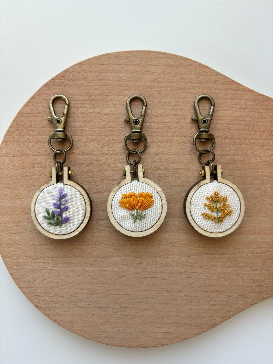 Wildflower Hand Embroidered Keychains/charms - Etsy