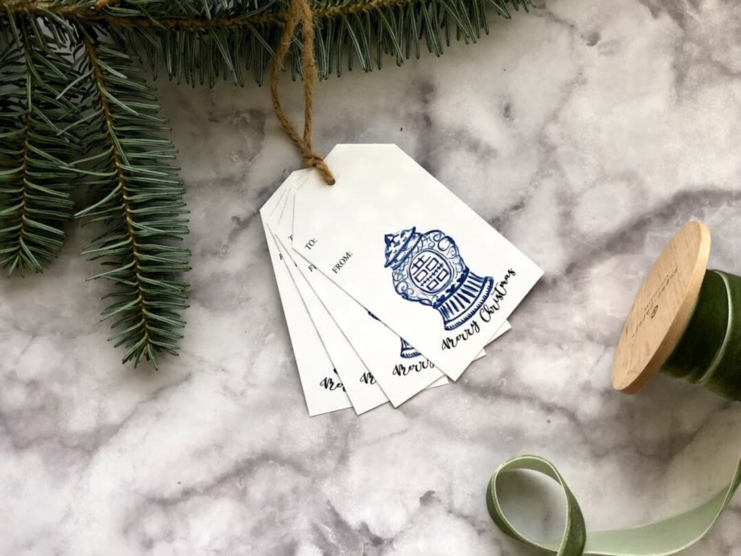 Blue and White Ginger Jar Gift Tags Merry Christmas - Etsy