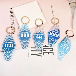 Angel Number Iridescent Keychain Holographic Hotel Acrylic Key Chains ...