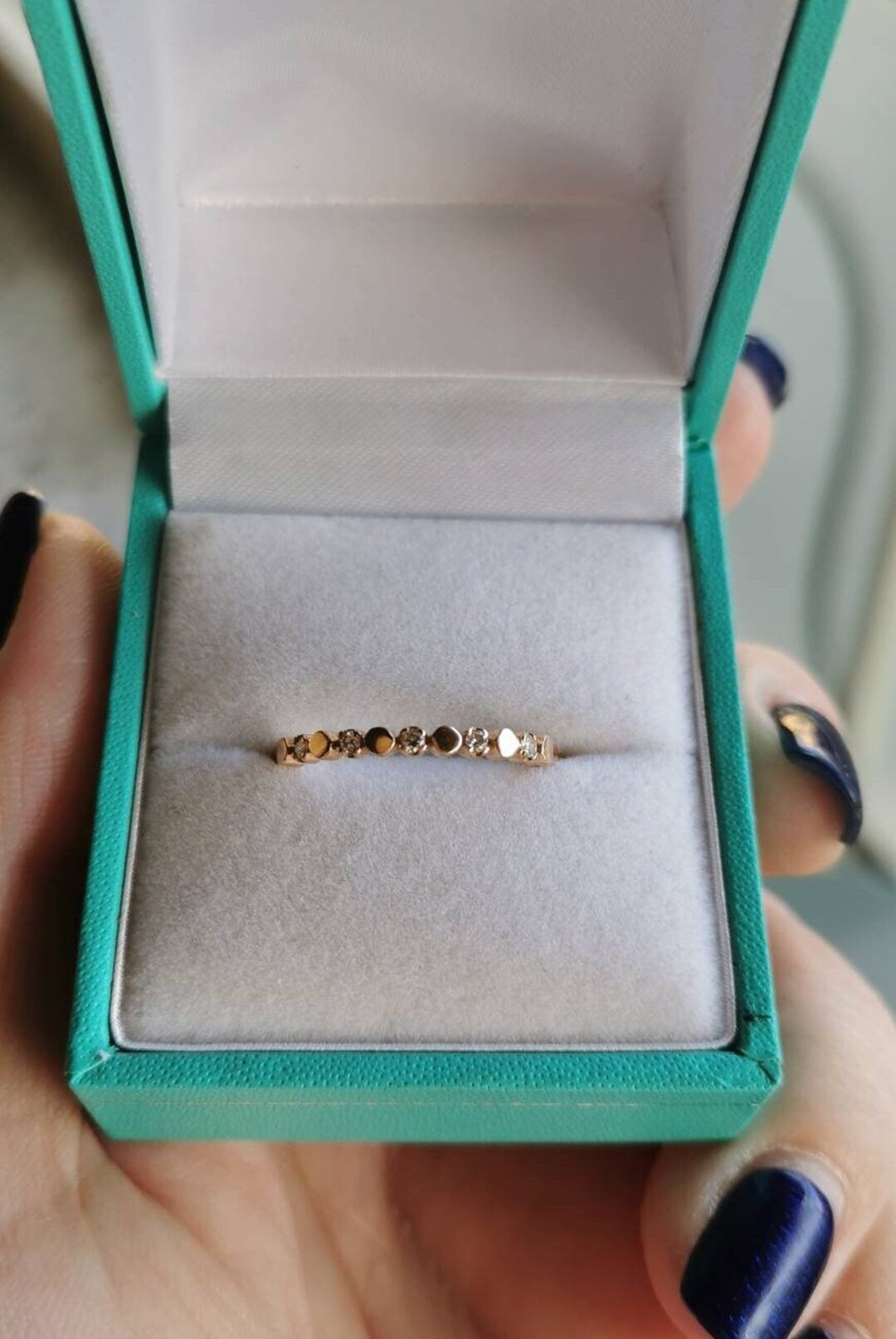 Stunning 18k Rose Gold Sparkly Diamonds French Stackable Band Ring Sz 7 Semi Eternity Engagement ...