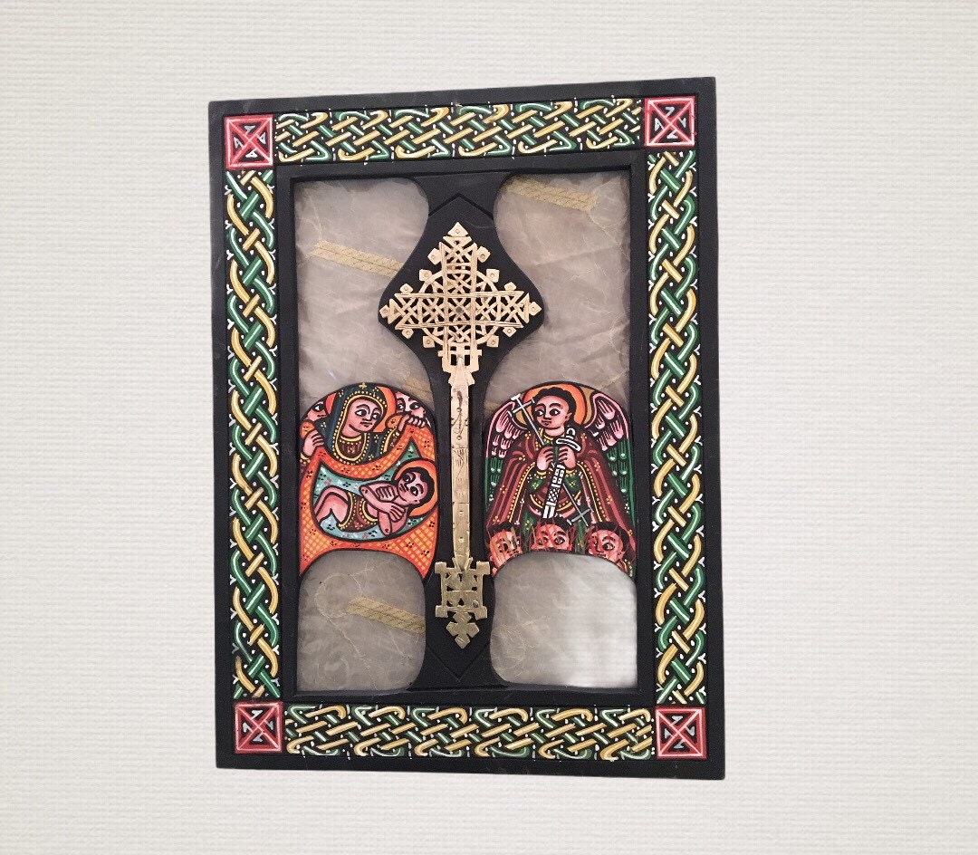 Ethiopian Axum Icon With Cross Painted Frame - Handcrafted Orthodox ...