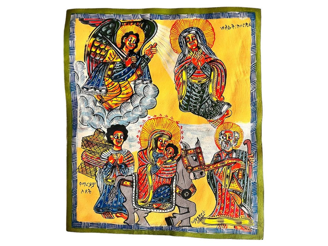 Ethiopian Orthodox Religious Leather Painting: Hand-painted St. Gabriel ...
