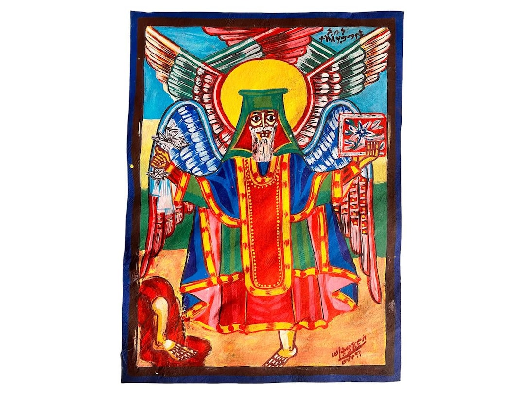 Ethiopian Orthodox Religious Leather Painting: Hand-painted Abuna Takla ...