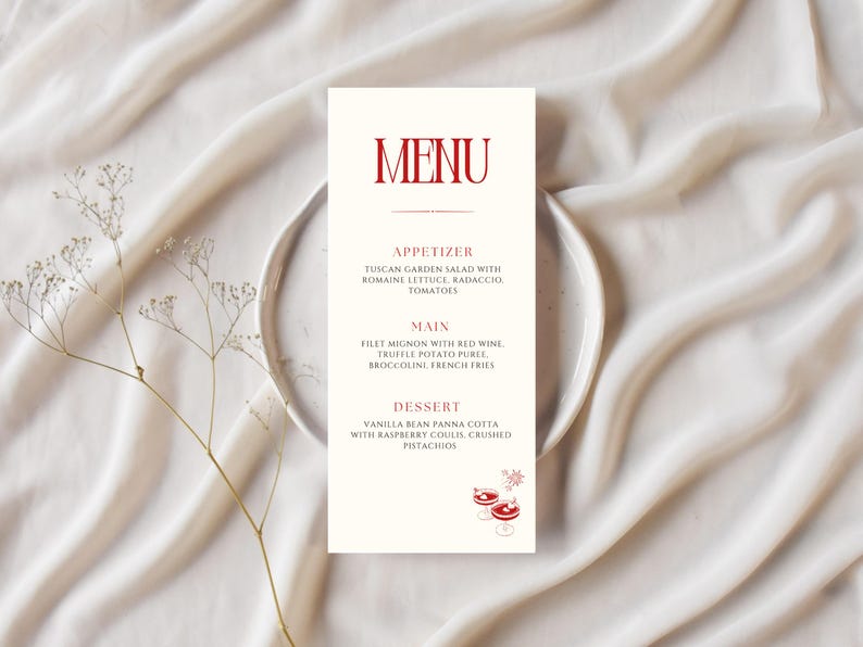 Fancy Valentines Date Night Dinner Menu, Red Romantic Dining Card ...