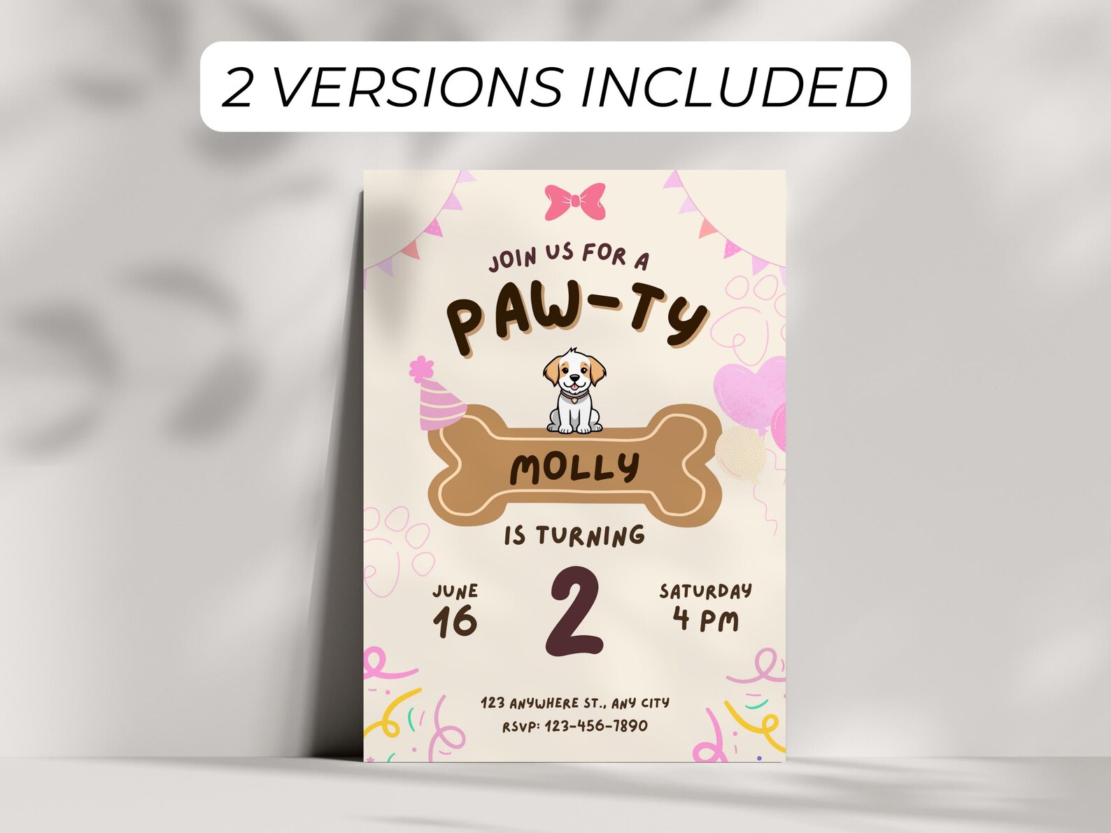 Dog Birthday Invite, Girl Dog Birthday Invite, Puppy Party Invite, Dog ...