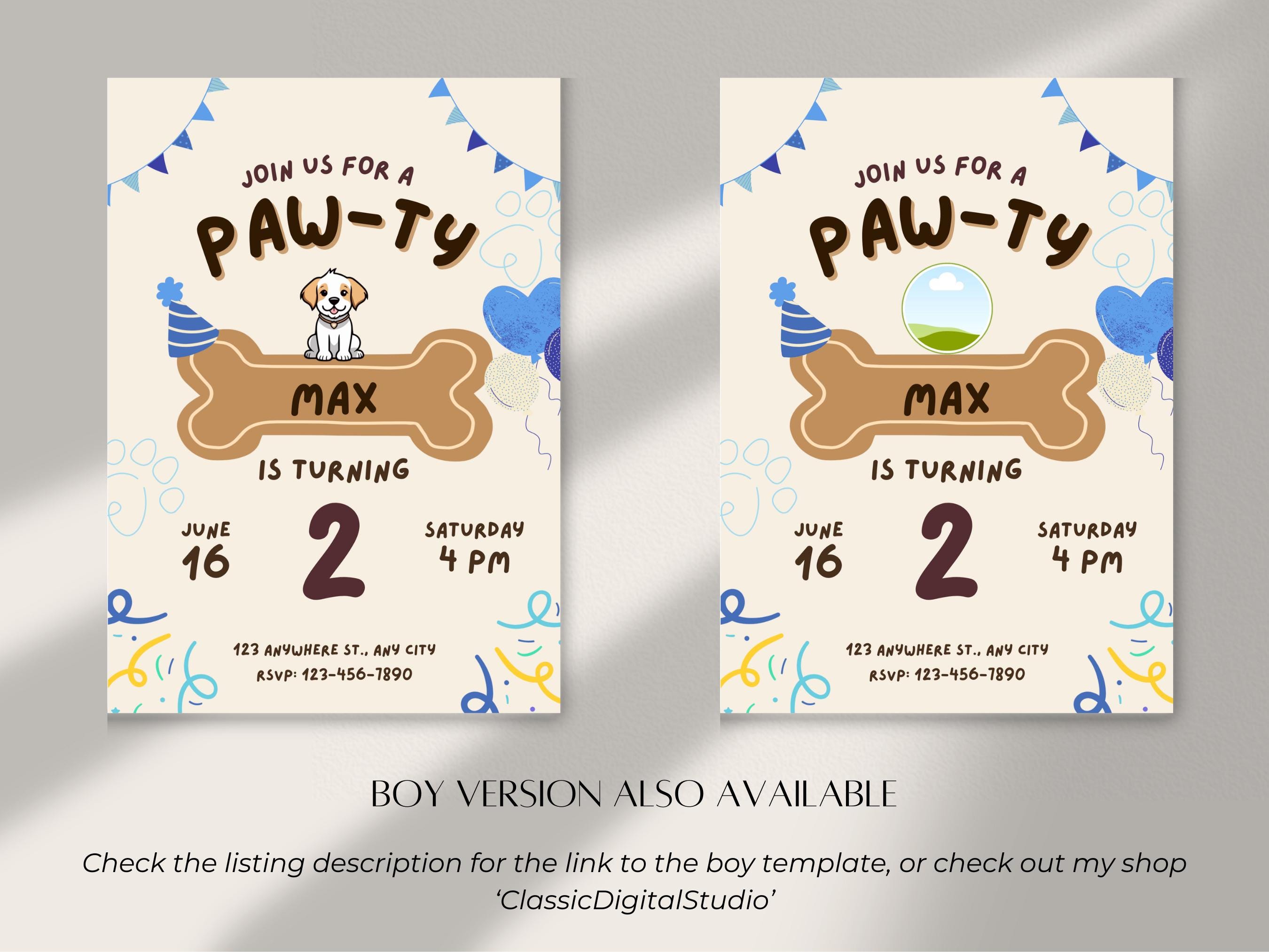Dog Birthday Invite, Girl Dog Birthday Invite, Puppy Party Invite, Dog ...