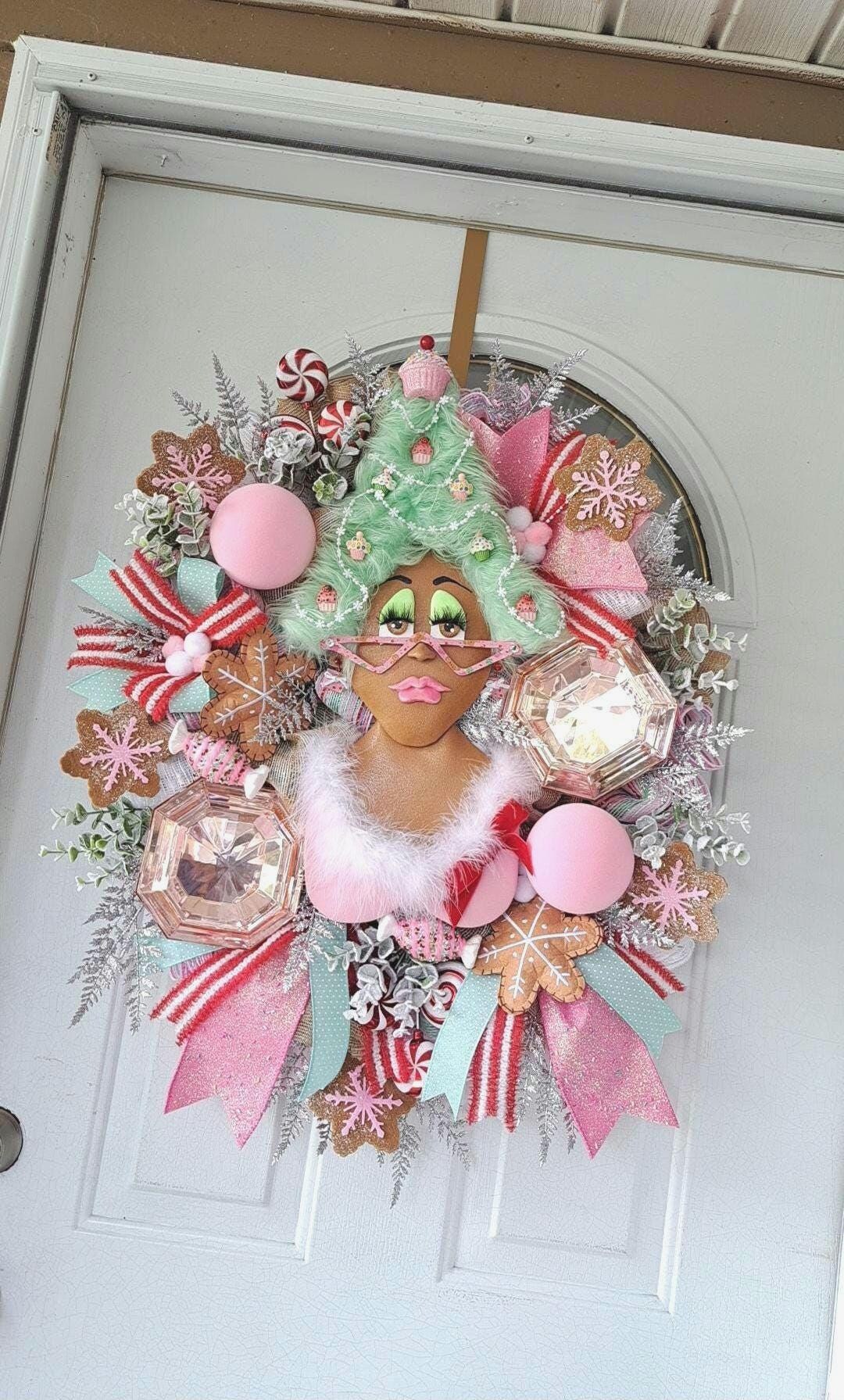 Mrs. Kringle Candyland Wreath: Pink & Mint Gingerbread Christmas Decor ...