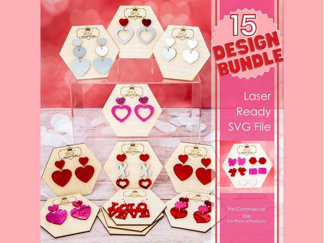 XL Valentine Earring SVG Bundle, Laser Cut File, Valentine Earrings ...